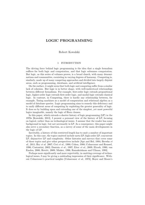 Pdf History Of Logic Programming