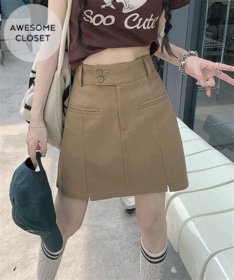 패션 바이 카카오 앤드 데일리 기본심플 A라인 미니스커트 핑크그린베이지