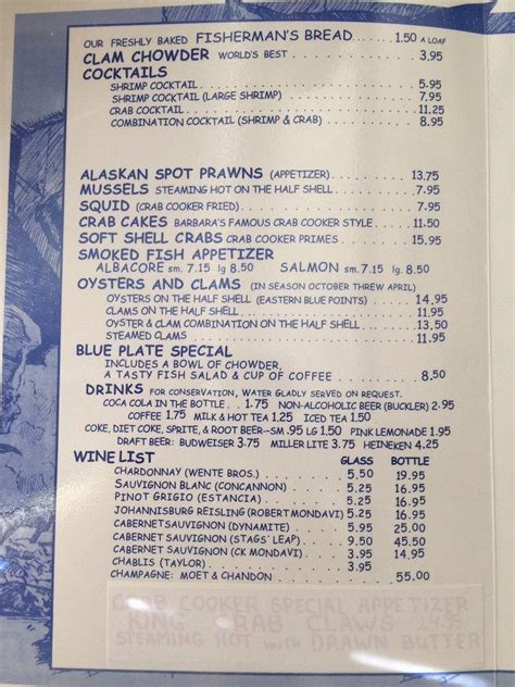 Menu At The Crab Cooker Restaurant Newport Beach Newport Blvd