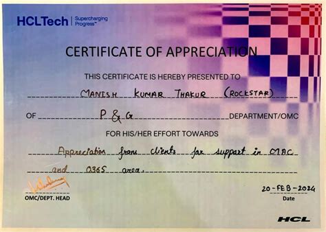 Manish Thakur On Linkedin Reward And Recognition Hcltech Nagpur Thank