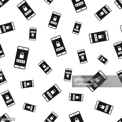 Smartphone With Password Seamless Pattern Icons On White Background