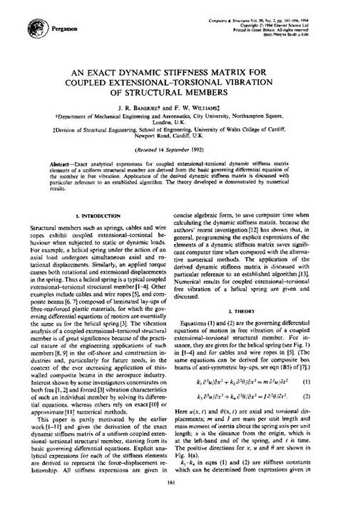 Pdf An Exact Dynamic Stiffness Matrix For Coupled Extensional