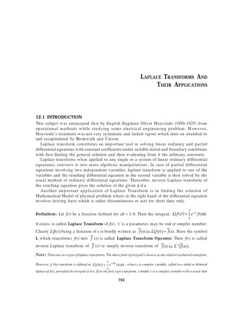 12 Laplace Transforms And Their Applications Pdf Equations