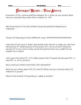 Unit Exponential Functions Emerging Exponent Review Ready Use Pdf