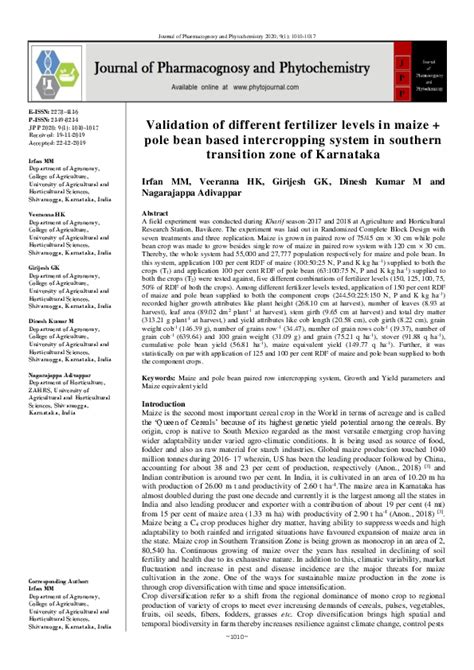 Pdf Validation Of Different Fertilizer Levels In Maize Pole Bean Based Intercropping System