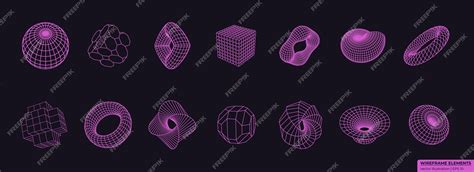 Premium Vector Geometric Wireframes Cyberpunk Elements Consisting Of A Grid And Dots