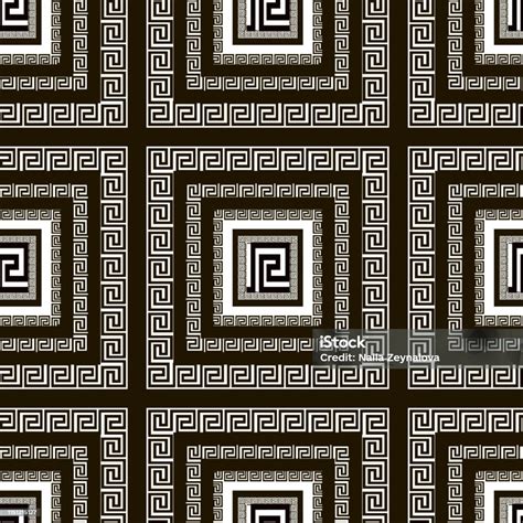 사각형 그리스어 흑인과 백인 벡터 완벽 한 패턴입니다 장식적인 체크 무늬 방사형 배경입니다 추상적인 단색 배경을 반복 합니다