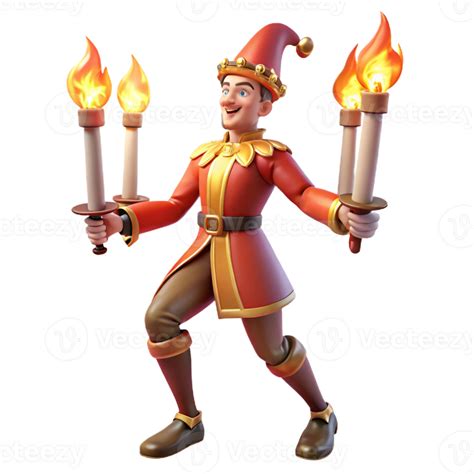 Impressive Rustic A Medieval Jester Juggling Flaming Torches In A Grand