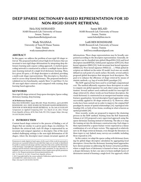 Pdf Deep Sparse Dictionary Based Representation For 3d Non Rigid Shape Retrieval