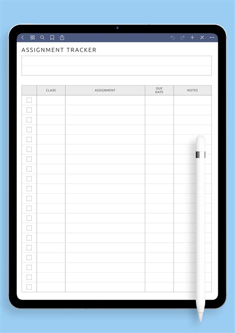 Download Printable Assignment Tracker Template Pdf