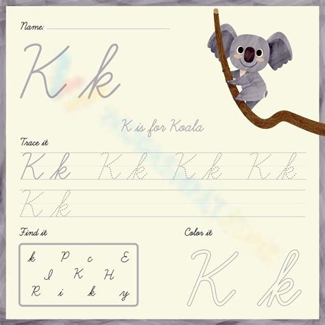 Cursive K Trace Find And Color Worksheet