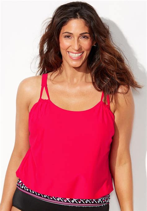 Everyday Loop Strap Blouson Tankini Top Fluorescent Pink Pink Swimsuits For All