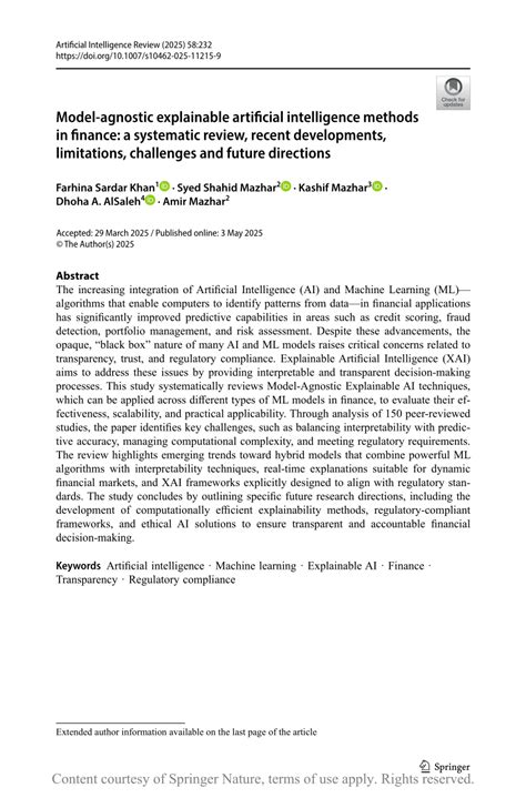 Pdf Model Agnostic Explainable Artificial Intelligence Methods In Finance A Systematic Review