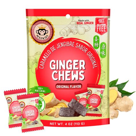 Meekus Ginger Candy Chews Original Flavor Natural Ginger Gluten Free Halal 4 Oz 113 G 1