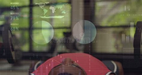 Exercising In Gym Person With Data Visualization Animation On Screen