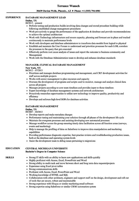 Database Management Resume Samples Velvet Jobs