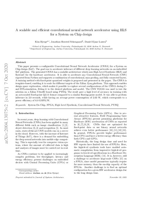 Pdf A Generic And Efficient Convolutional Neural Network Accelerator Using Hls For A System On