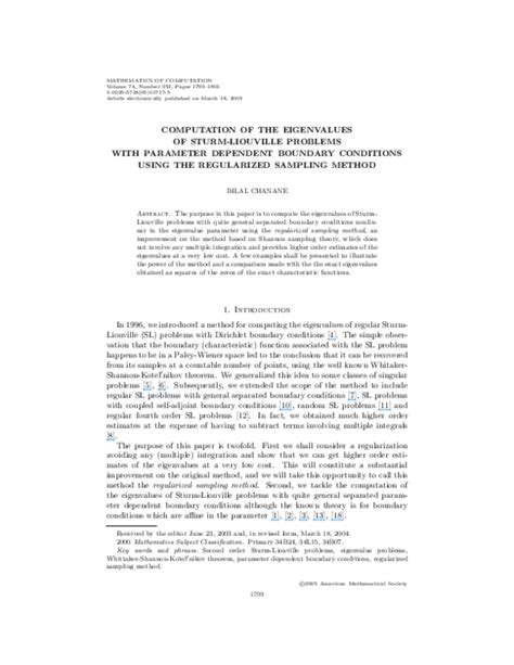 Pdf Computation Of The Eigenvalues Of Sturm Liouville Problems With Parameter Dependent