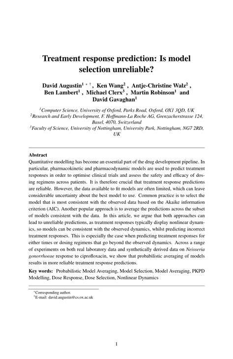 Pdf Treatment Response Prediction Is Model Selection Unreliable
