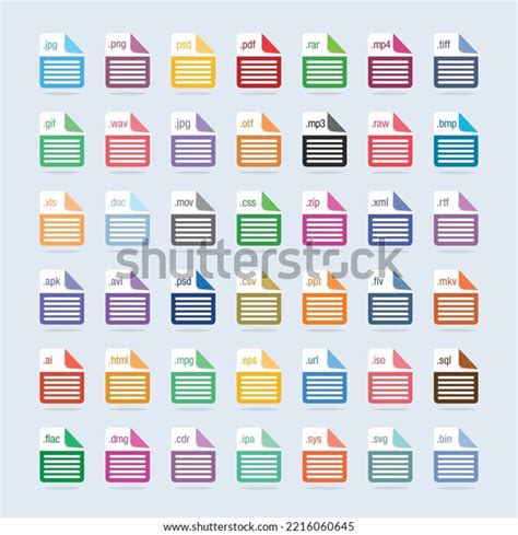 Set Document File Formats Labels Icons Stock Vector Royalty Free 2216060645 Shutterstock
