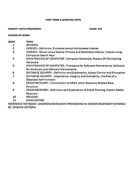 Data Processing Ss3 Scheme Of Work Pdf