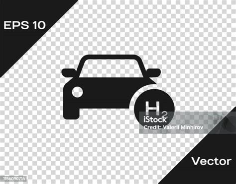 투명 한 배경에 격리 된 회색 수소 자동차 아이콘입니다 H2 역 표지판 수소 연료 전지 자동차 환경 친화적 인 제로 배출 벡터 일러스트레이션 0에 대한 스톡 벡터 아트 및