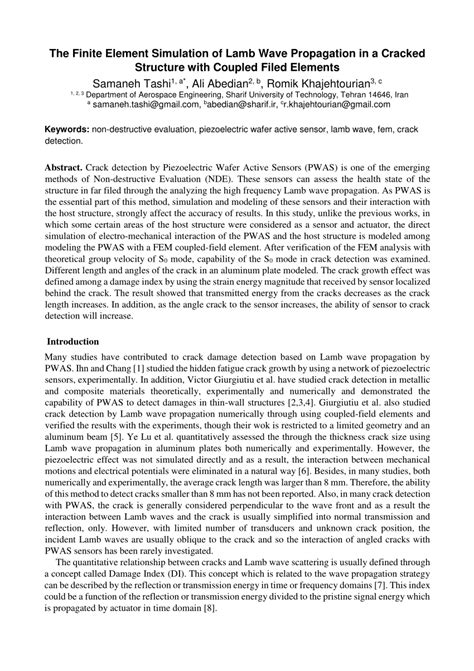 Pdf The Finite Element Simulation Of Lamb Wave Propagation In A Cracked Structure With Coupled