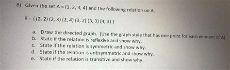 Solved Given The Set A 1 2 3 4 And The Following Chegg Com
