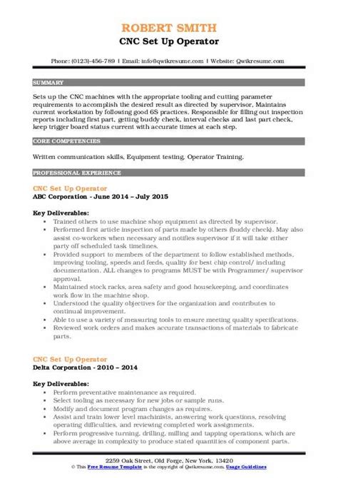 CNC Operator Resume Samples QwikResume