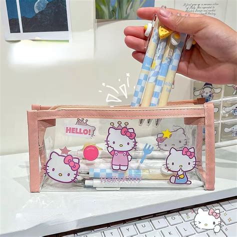 귀여운 산리오 필통 헬로 키티 쿠로미 시나모롤 투명 대용량 문구 보관 가방 학용품 Aliexpress