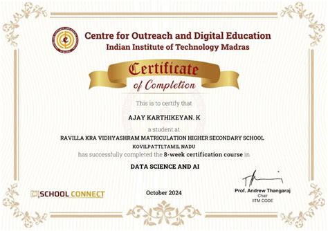 Datascience Artificialintelligence Iitmadras Learning Achievement Ajay Karthikeyan