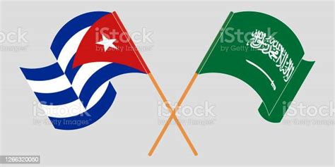 ข้ามและโบกธงของคิวบาและราชอาณาจักรซาอุดิอาระเบีย ภาพประกอบสต็อก ดาวน์โหลดรูปภาพตอนนี้ การบิน