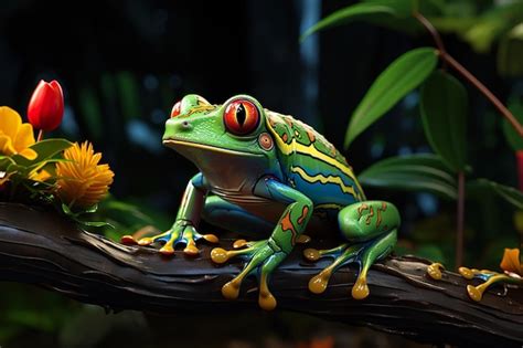 Premium AI Image Tree Frog In A Dark Forest Generative Ai