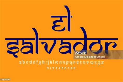 북미 국가 엘살바도르 이름 텍스트 디자인입니다 인도 스타일의 라틴 글꼴 디자인 Devanagari에서 영감을 받은 알파벳 문자와