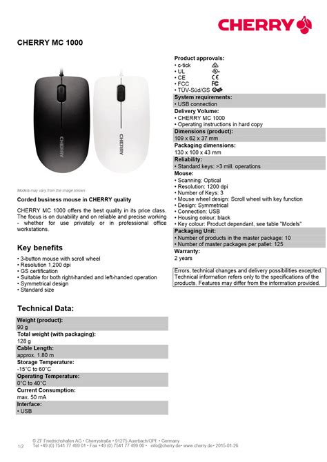 Jm 0800 2 Cherry Mc 1000 Optical Corded Mouse