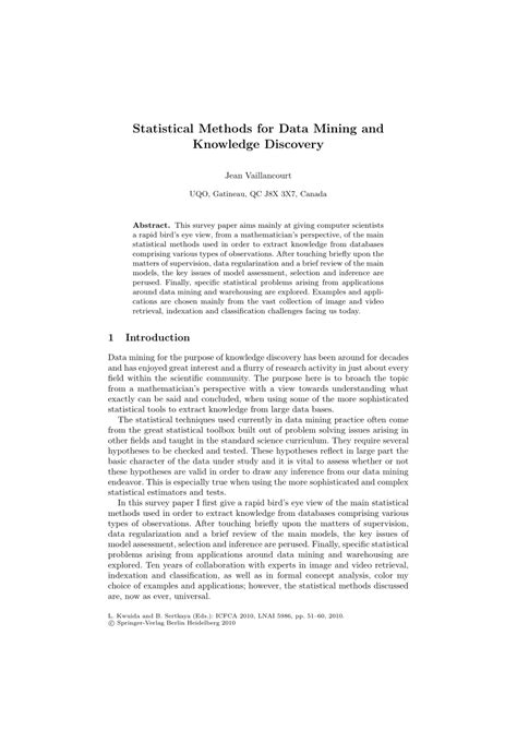 Pdf Statistical Methods For Data Mining And Knowledge Discovery