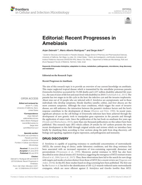 PDF Editorial Recent Progresses In Amebiasis