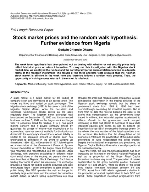 Pdf Stock Market Prices And The Random Walk Hypothesis Further Evidence From Nigeria