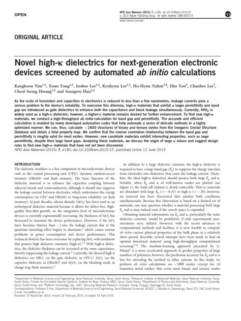 Novel High K Dielectrics For Next Generation Electronic Devices Screened By Automated Ab Initio