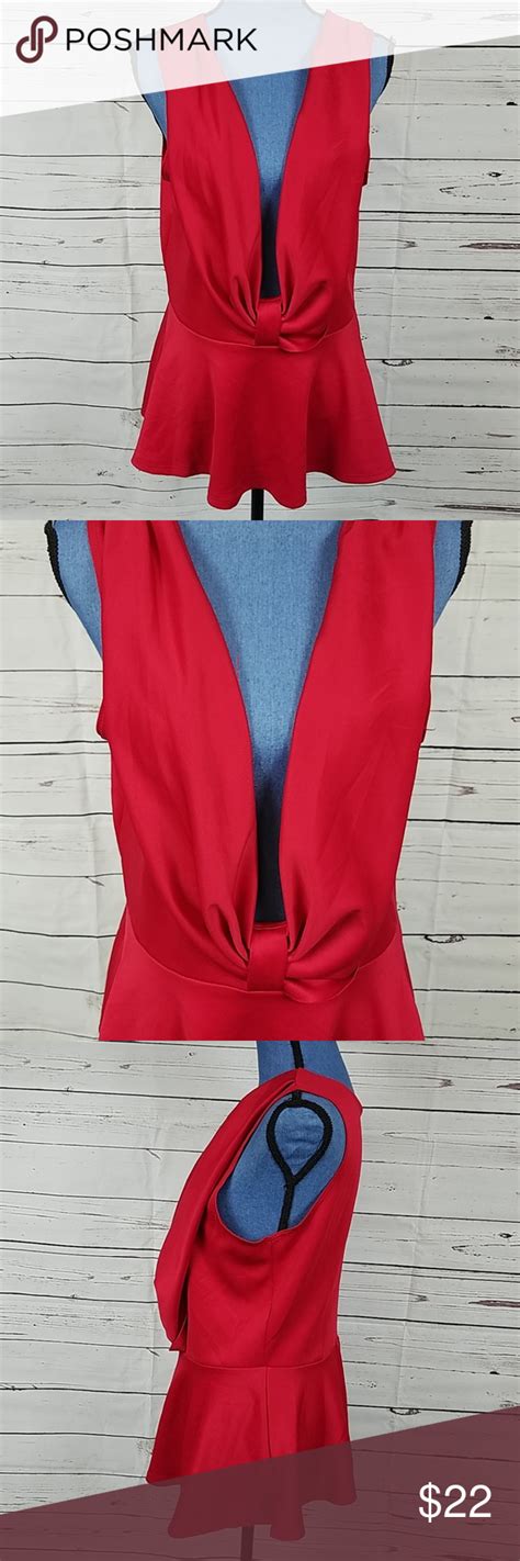 Nwt Red Plus Size Plunging Neckline Peplum Top Peplum Top Peplum