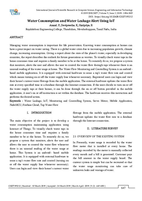Pdf Water Consumption And Water Leakage Alert Using Iot
