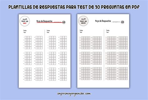 Hojas De Respuestas Test De 30 Preguntas En Pdf Gratis