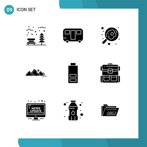 Editable Vector Line Pack Of 9 Simple Solid Glyphs Of Scene Nature Wagon Landscape Egg Editable