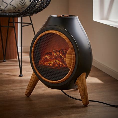 Dunelm Black And Brown Chiminea Style Flame Effect Heater 44cm X 48 5cm X 36 5cm Black