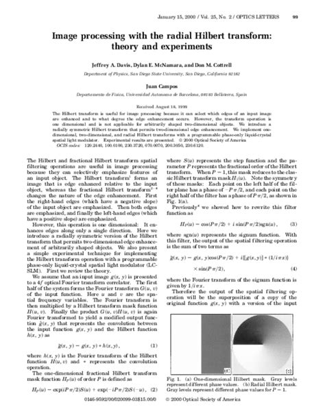 Pdf Image Processing With The Radial Hilbert Transform Theory And