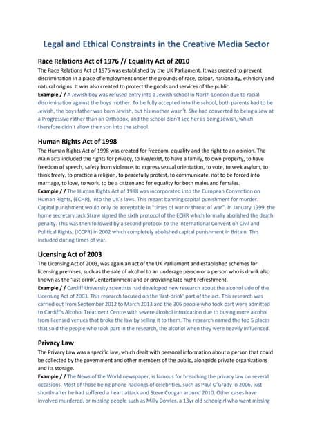 Legal And Ethical Constraints In The Creative Media Sector Docx