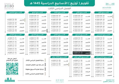تقويم الفصل الدراسي الثالث للعام 1445هـ 2024م تحضيري