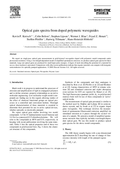 Pdf Optical Gain Spectra From Doped Polymeric Waveguides Colin