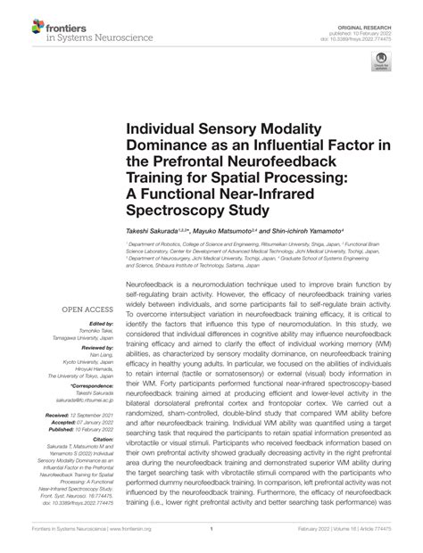 Pdf Individual Sensory Modality Dominance As An Influential Factor In The Prefrontal