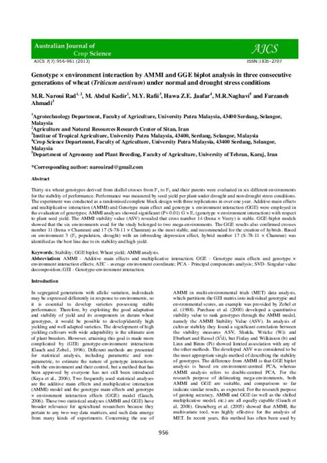 Pdf Genotype × Environment Interaction By Ammi And Gge Biplot Analysis In Three Consecutive